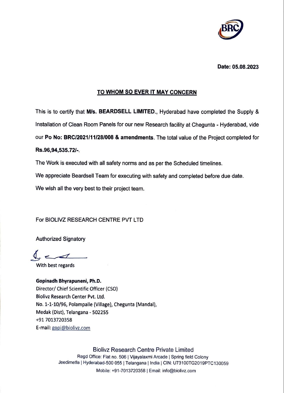 Awards & Certifications - Beardsell